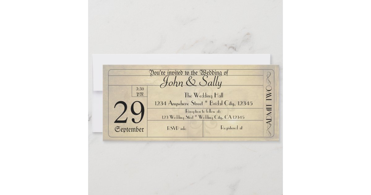 Vintage Old Style ticket Wedding Invitation | Zazzle