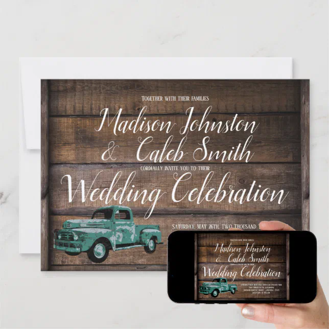 Vintage Old Truck Rustic Barn Wood Wedding Invitation | Zazzle