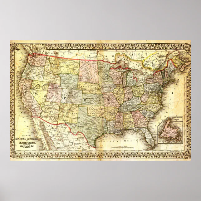 Vintage Old United States USA General Map Poster | Zazzle