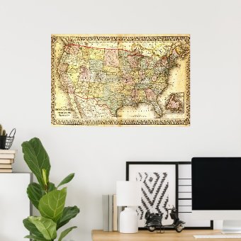Vintage Old United States USA General Map Poster | Zazzle