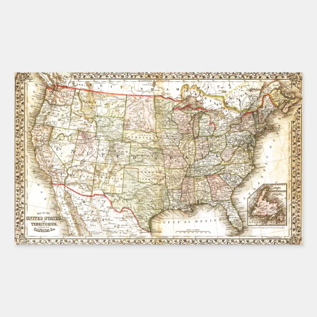Vintage Old United States USA General Map Rectangular Sticker | Zazzle