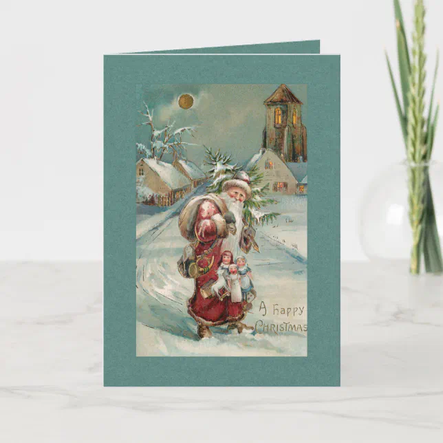 Vintage Old World Father Christmas in Snow Holiday Card | Zazzle