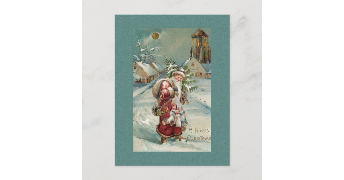 Vintage Old World Father Christmas in Snow Postcard | Zazzle
