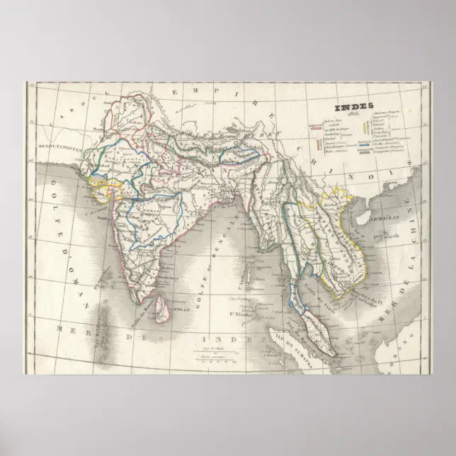 Vintage old world India Indian map print cool | Zazzle