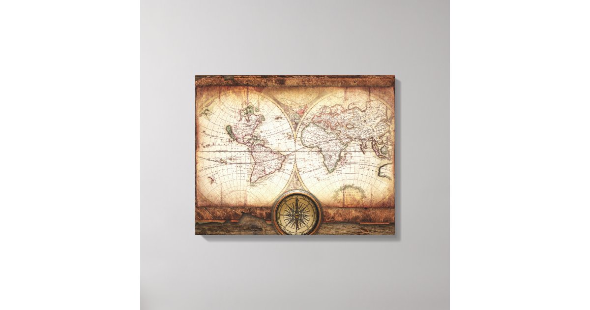 Vintage Old World Map and Compass Rose Canvas Print | Zazzle