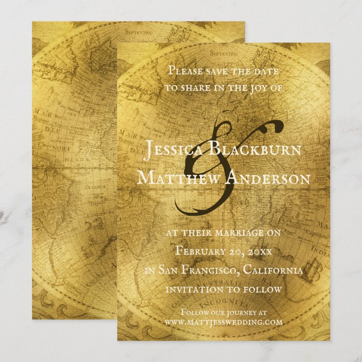 Vintage Old World Map Antique Gold Customizable Save The Date | Zazzle.com