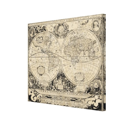 Vintage Old World Map Beige and Black Canvas Print | Zazzle