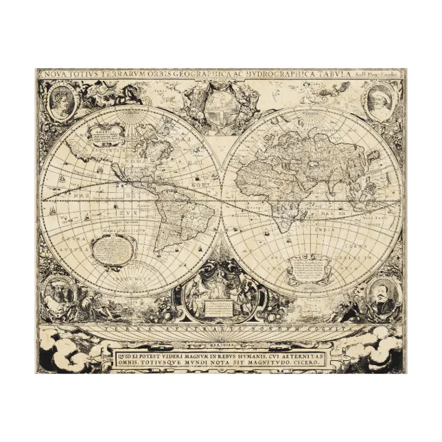 Vintage Old World Map Beige and Black Canvas Print | Zazzle