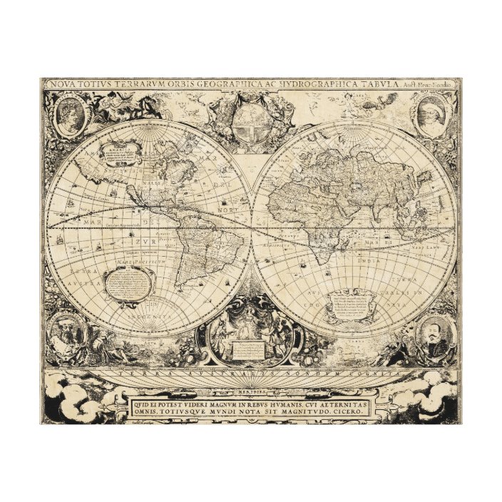 Vintage Old World Map Beige and Black Canvas Print | Zazzle.com