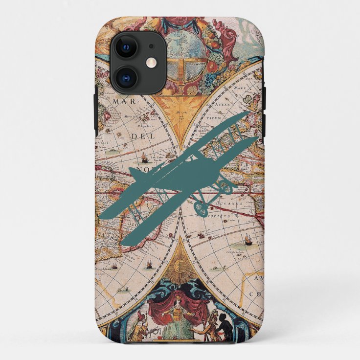 Vintage Old World Map Biplane Aviator Pilot Case | Zazzle