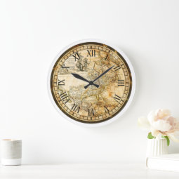 Vintage Old World Map Clock | Zazzle