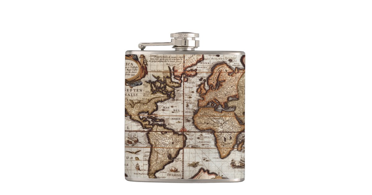 Vintage Old World Map History-buff Flask | Zazzle