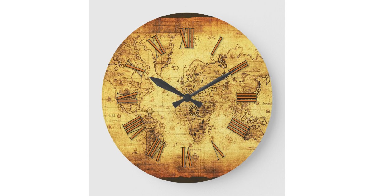 Vintage Old World Map History-buff Large Clock | Zazzle