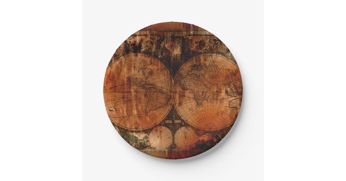 Vintage Old World Map History-buff Paper Plates | Zazzle