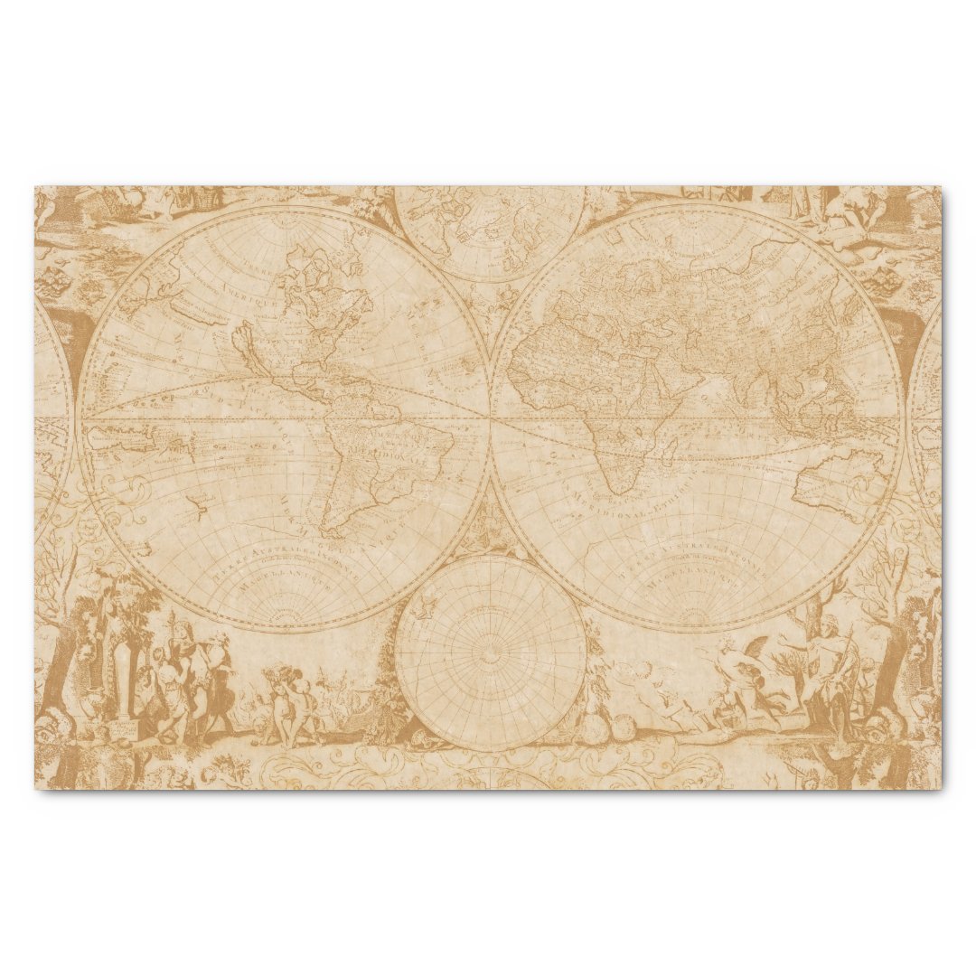 Vintage Old World Map Tan Decoupage Tissue Paper | Zazzle
