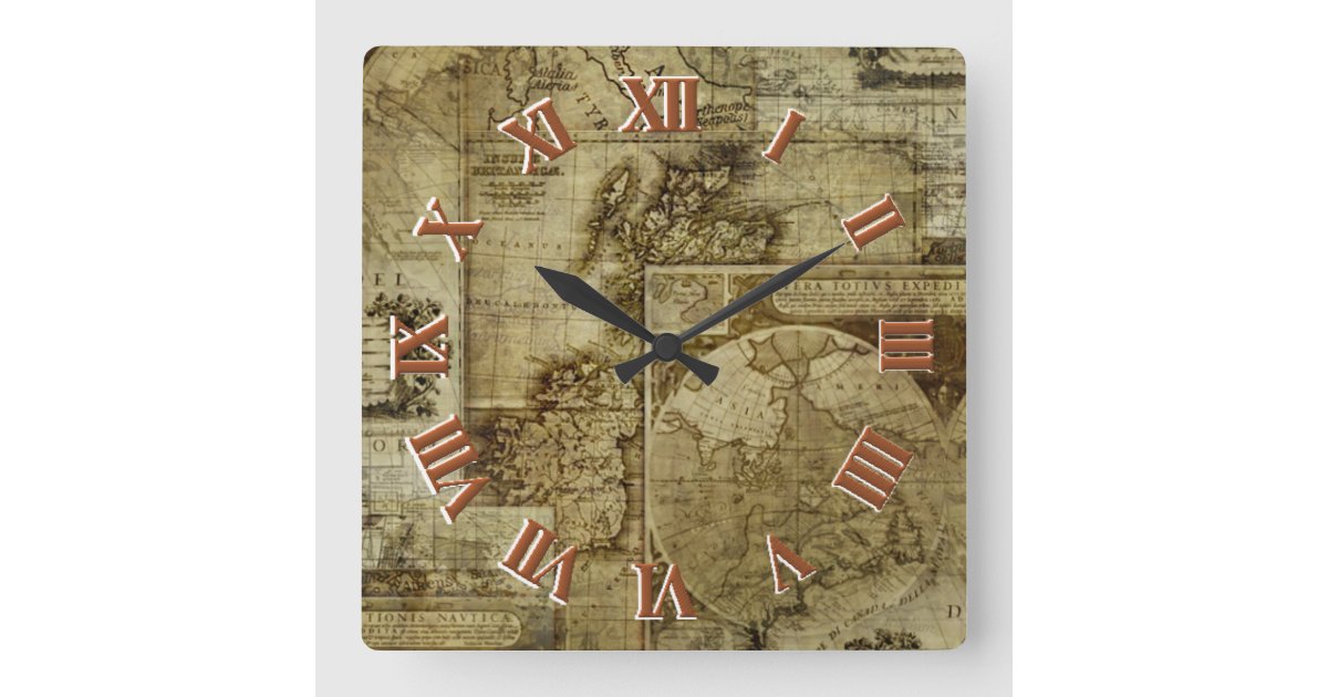 Vintage old world Maps Antique maps Square Wall Clock | Zazzle