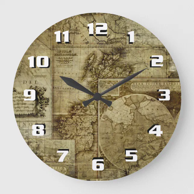 Vintage old world Maps Large Clock | Zazzle