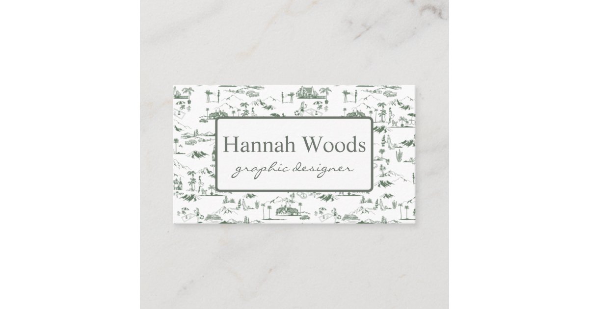 Vintage Olive Green Hollywood Hills Toile Business Card | Zazzle