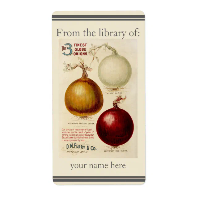 Vintage onion chart illustration bookplate | Zazzle