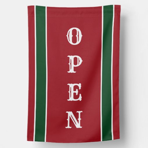 Vintage Open Red Green Christmas Minimal House Flag | Zazzle