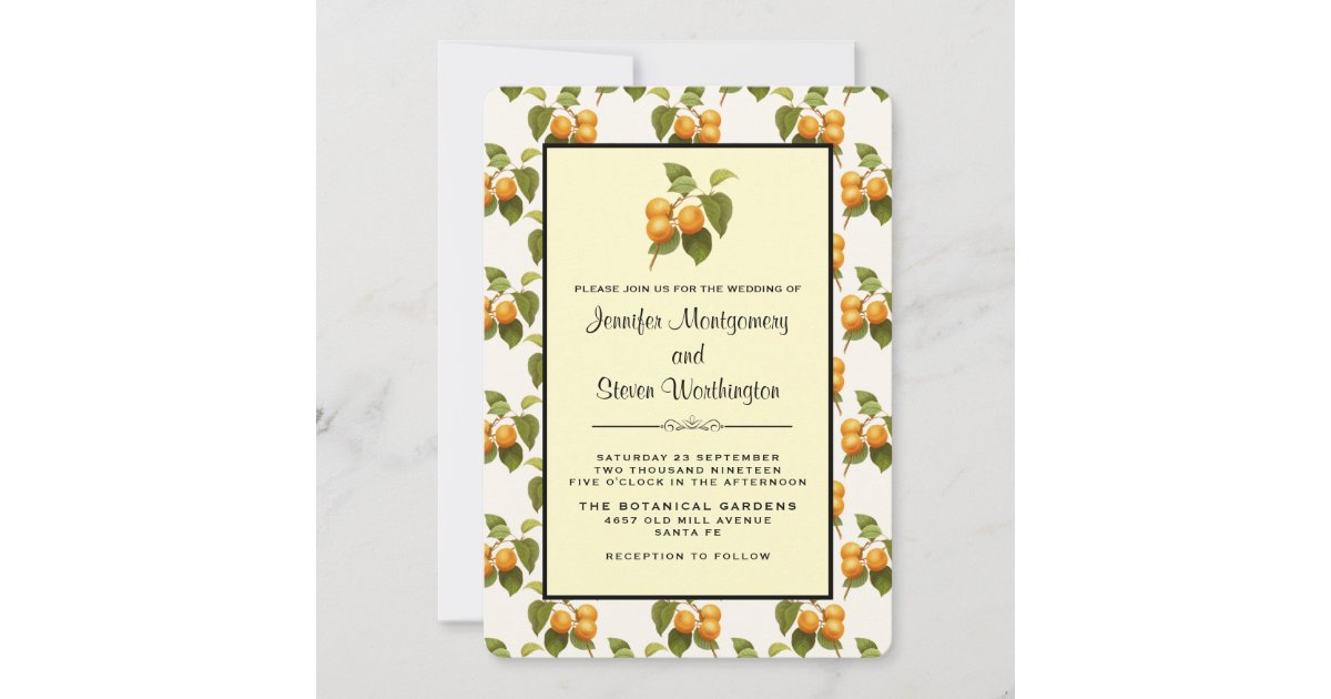 Vintage Orange Apricots Watercolor Pattern Wedding Invitation | Zazzle
