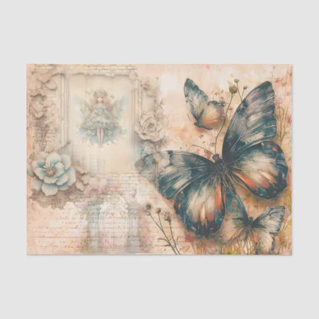 Vintage Orange Butterfly Collage Decoupage Paper | Zazzle