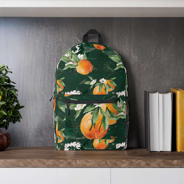 Vintage Orange Fruit Tree Orchard & Floral Blossom Printed Backpack ...