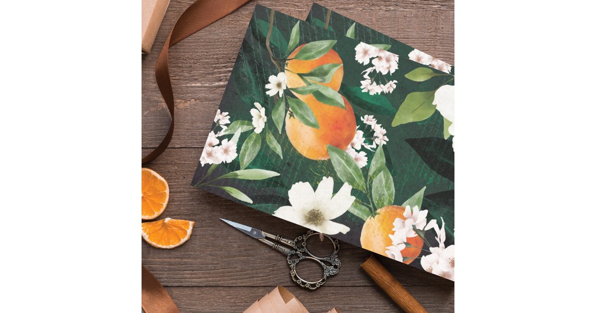 Vintage Orange Fruit Tree Orchard & Floral Blossom Tissue Paper | Zazzle