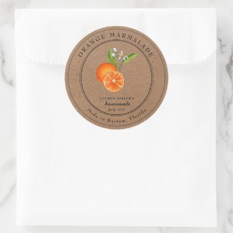 Vintage Orange Marmalade Kraft paper jar Classic Round Sticker | Zazzle