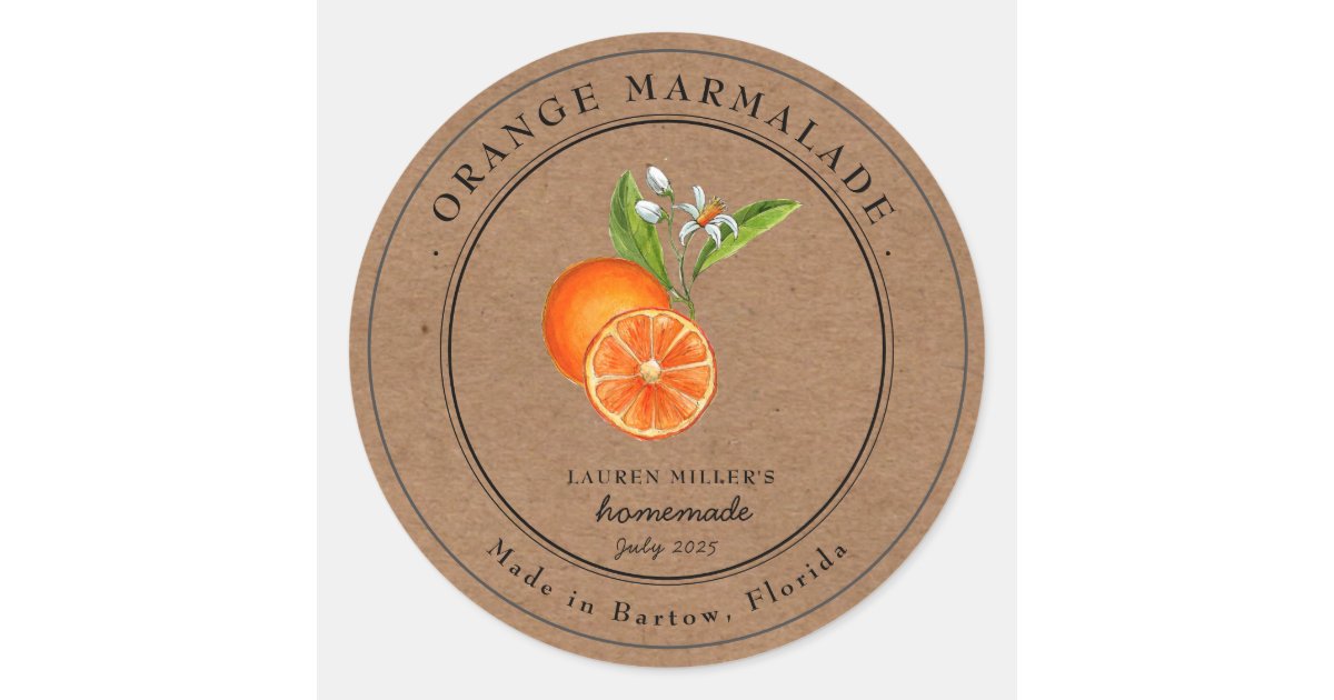 Vintage Orange Marmalade Kraft paper jar Classic Round Sticker | Zazzle
