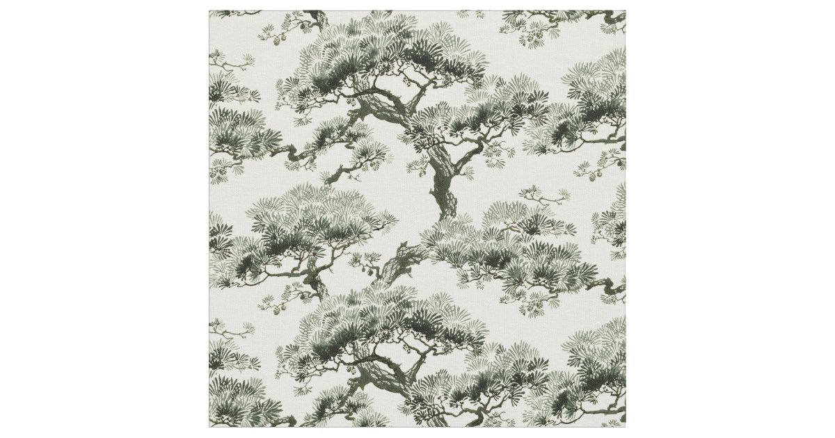 Vintage Oriental Japanese Bonsai Tree Pattern Fabric | Zazzle
