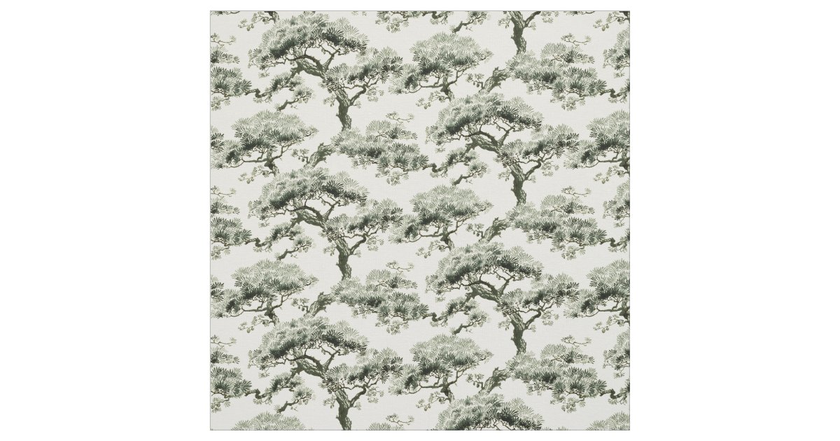 Vintage Oriental Japanese Bonsai Tree Pattern Fabric | Zazzle
