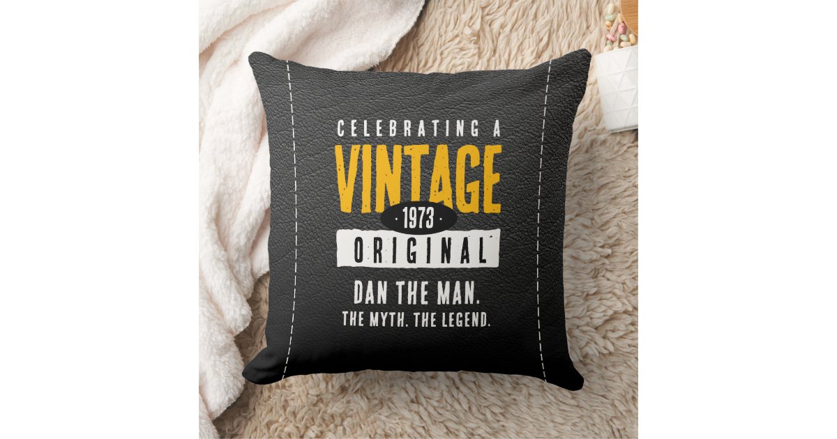 Vintage Original Black Gold Leather Birth Year Throw Pillow | Zazzle