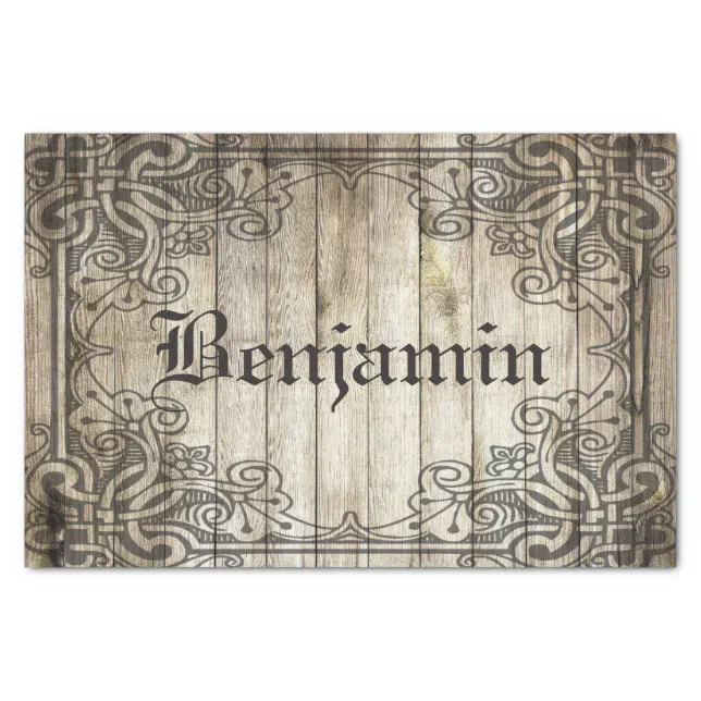 Vintage Ornate Border Dark Wood Personalized Name Tissue Paper | Zazzle