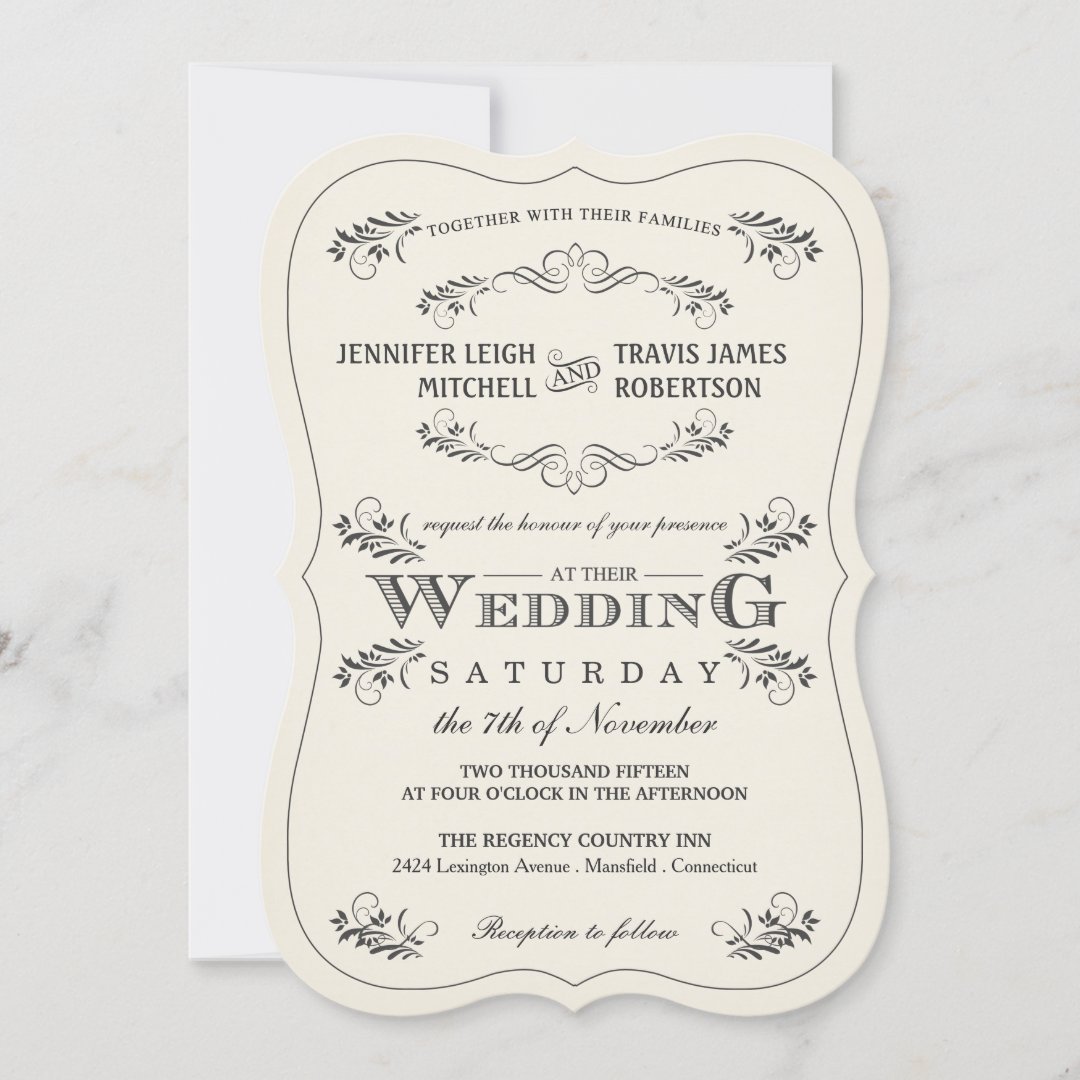 Vintage Ornate Flourish White Wedding Invitations | Zazzle