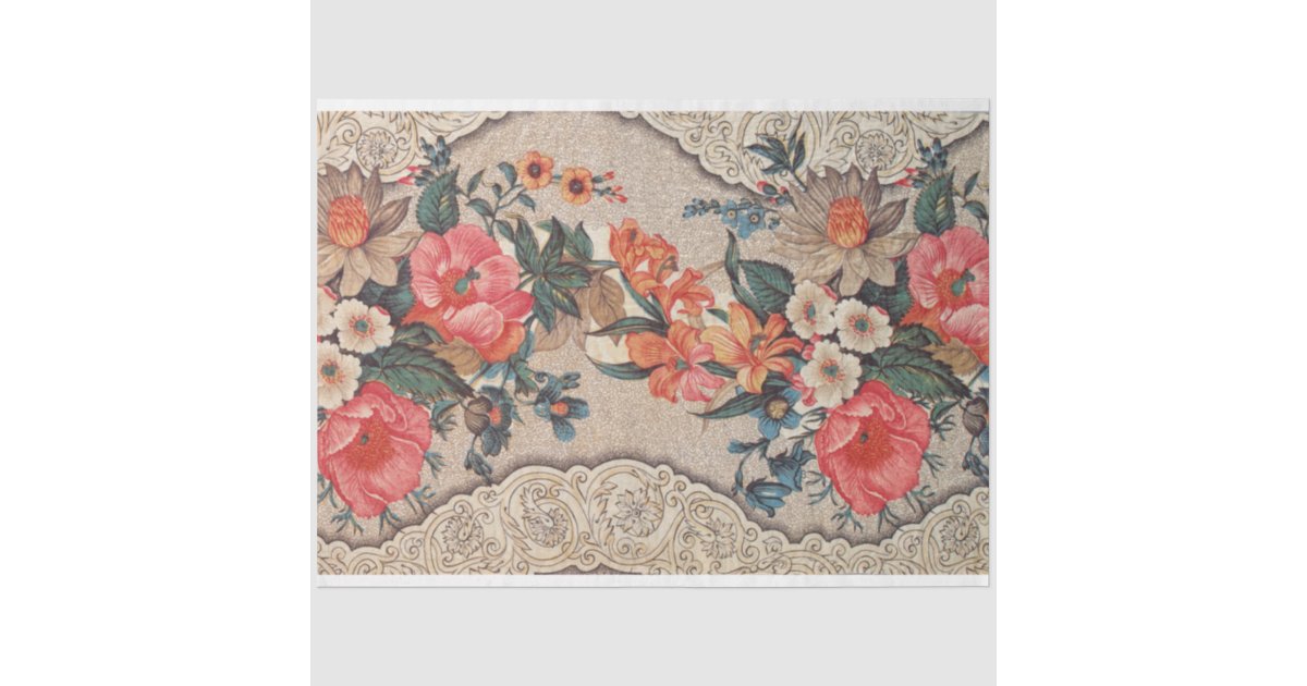 Vintage Ornate Flowers and Lacy Scrolls Tissue Paper | Zazzle