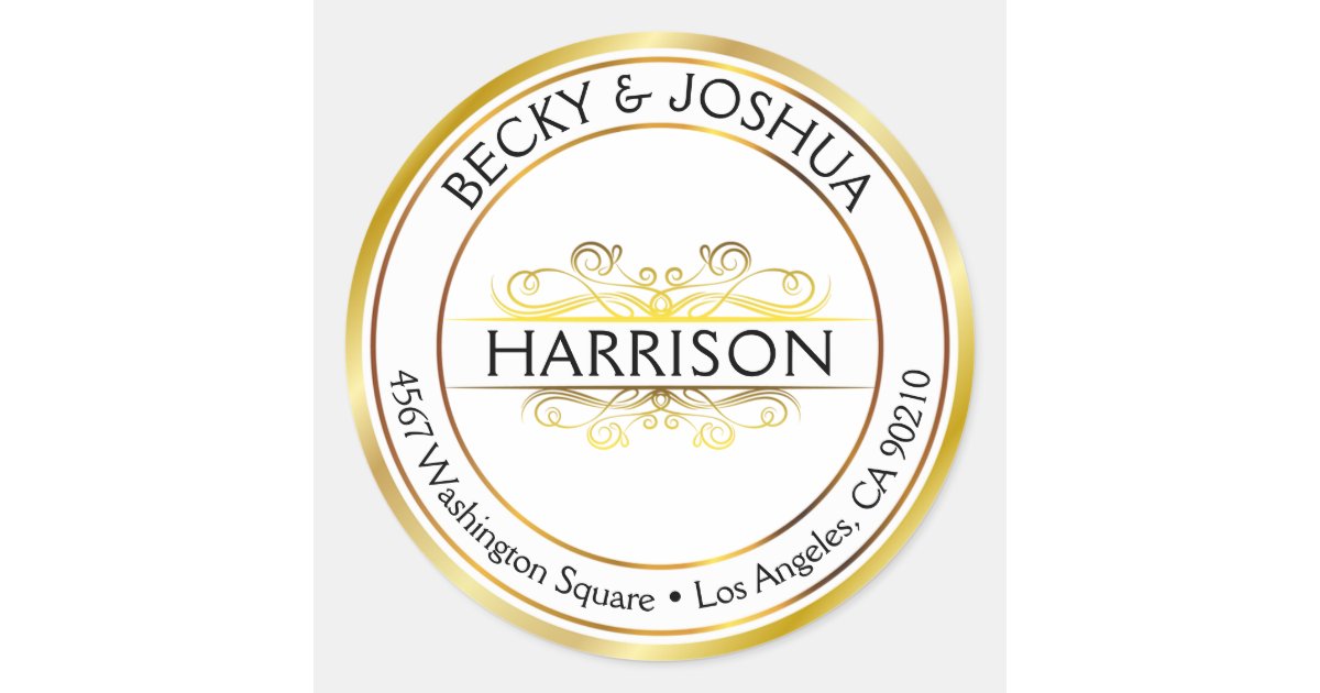Vintage Ornate Gold Custom Round Address Label | Zazzle