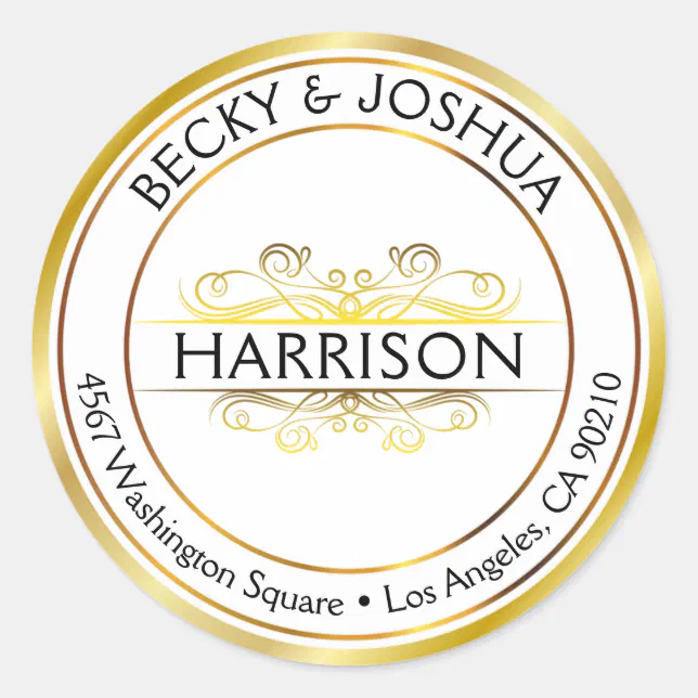 Vintage Ornate Gold Custom Round Address Label | Zazzle