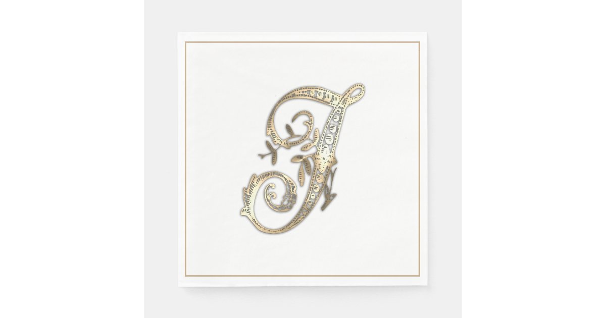 Vintage Ornate Gold Monogram J Napkins | Zazzle