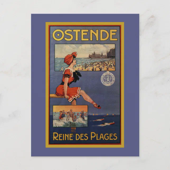Vintage Ostend Summer beach travel bathing beauty Postcard | Zazzle