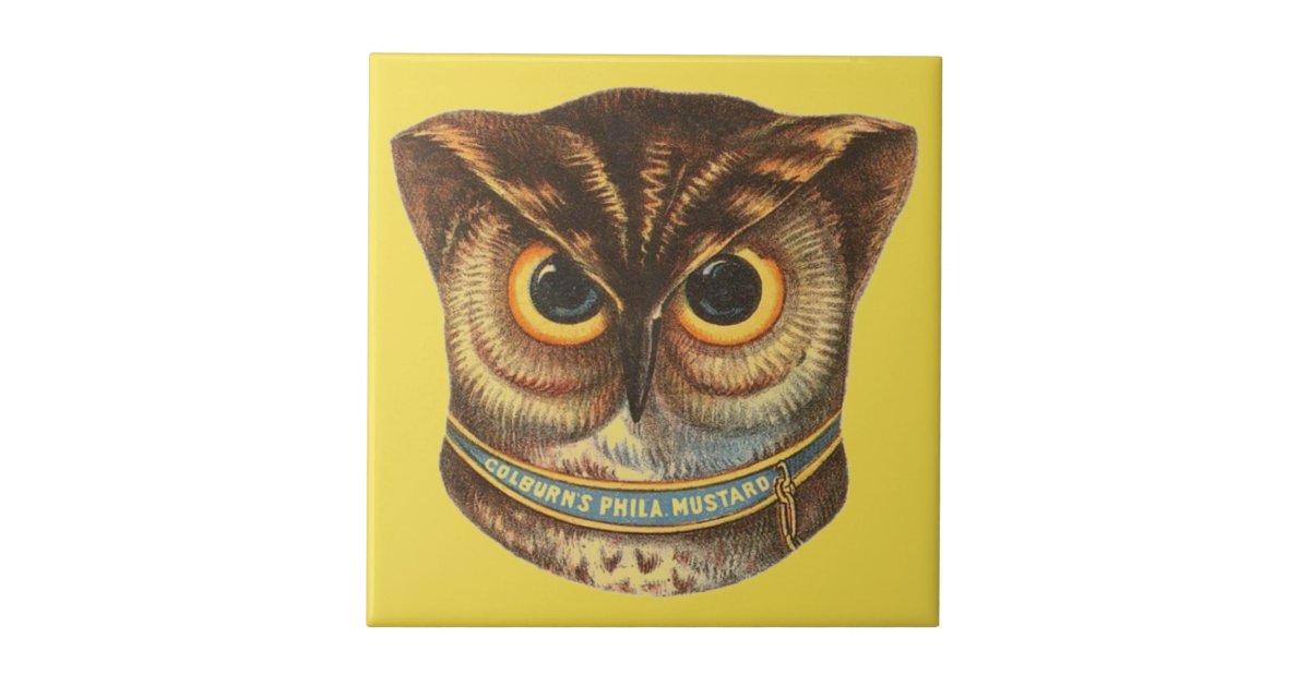 Vintage owl illustration advertisement ceramic tile | Zazzle