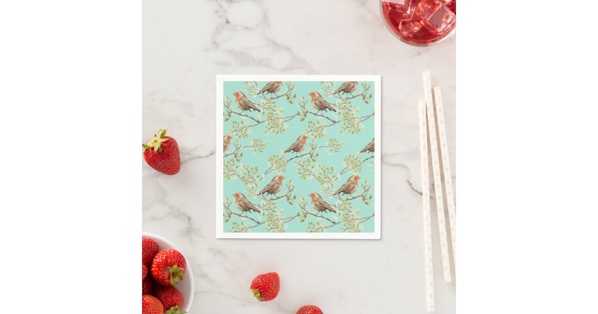 Vintage Painted European Robin Bird Pattern Napkins | Zazzle