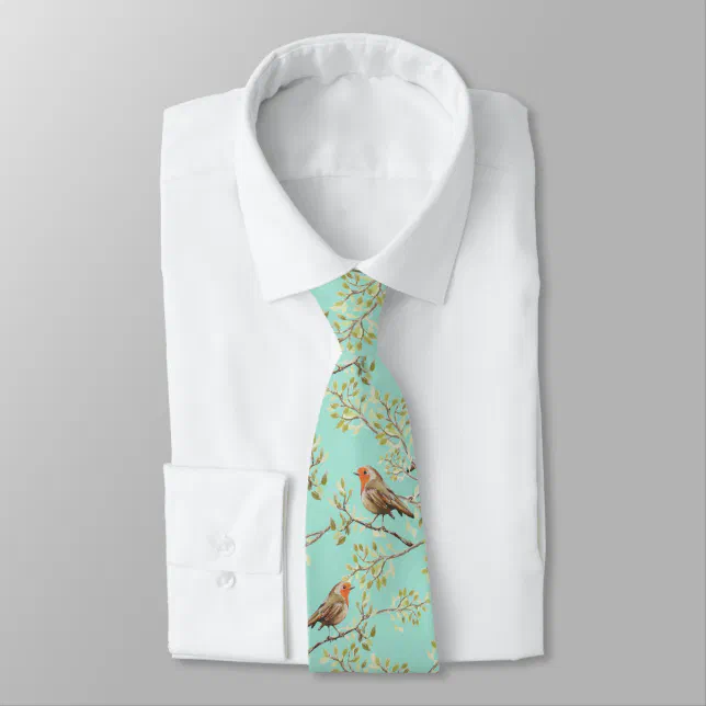 Vintage Painted European Robin Bird Pattern Neck Tie | Zazzle