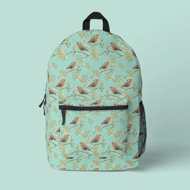 Vintage Painted European Robin Bird Pattern Printed Backpack | Zazzle
