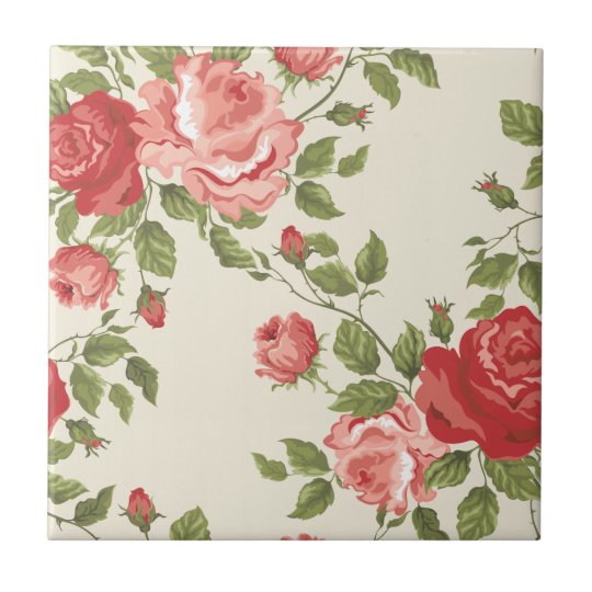 Vintage Painted Rose Vines Tile | Zazzle.com