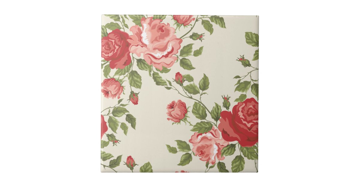 Vintage Painted Rose Vines Tile | Zazzle
