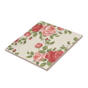 Vintage Painted Rose Vines Tile | Zazzle