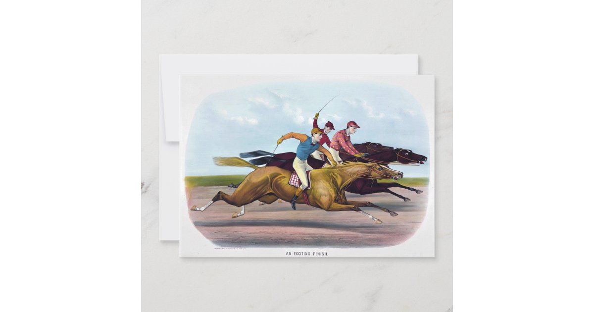Vintage Painting Of A Horse Race Scene, Horses Thank You Card | Zazzle