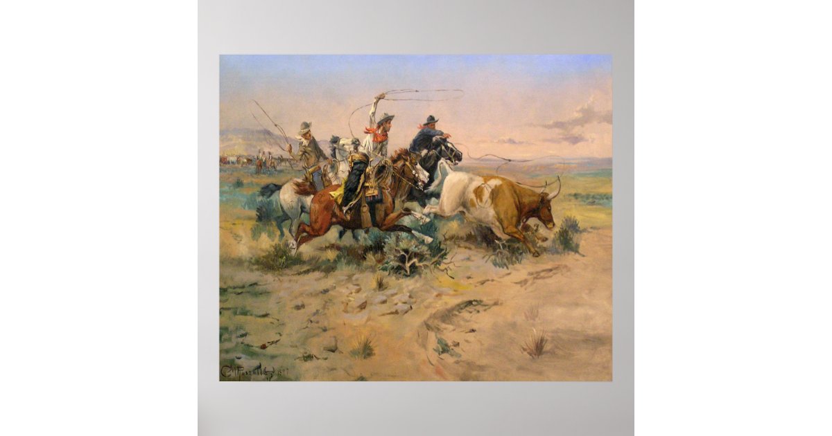 Vintage Painting Wild West Roundup Poster | Zazzle