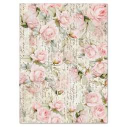 Vintage Pale Pink Roses Old Letter Decoupage Tissue Paper | Zazzle